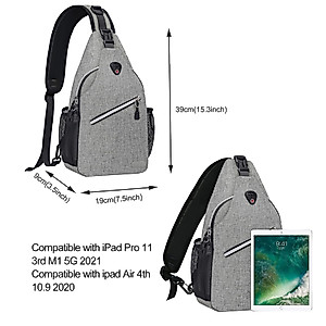 MOSISO Sling Backpack, Multipurpose Crossbody Shoulder Bag Travel Hiking Daypack, Gray, Medium