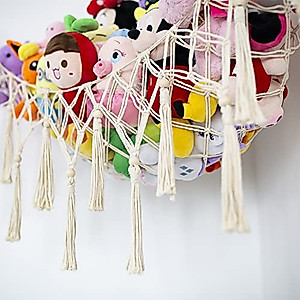 Stuffed Animal Net or Hammock Macrame Toy Hammock Plush Toy Storage Hammock Corner Hanging Mesh Boho Nursery Organizer for Kidroom Playroom-Cream