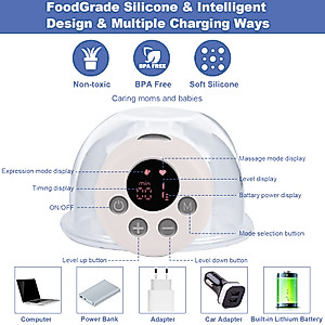 Bemawe Wearable Breast Pump, Electric Breast Pump Hands Free Wireless Breast Pump Portable Breastfeeding Pump Low Noise Painless Breast Milk Pump, LCD Display, 2 Modes & 9 Levels, S12, 24mm Flange