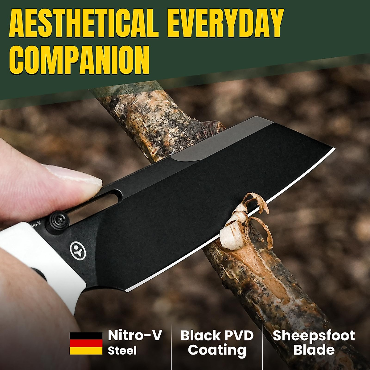 Kizer Task Pocket Knife, 3.04 Inch Nitro V Sheepsfoot Blade EDC Knife with Customized Clutch Lock, Small White G10 Handle Folding Knife with Clip, Thumb Stud Opener Hunting Camping Knife, V3641A1