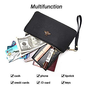 imeetu Women's Wristlet Clutch Purse Leather Cell Phone Wallet Handbag with Wrist Strap (Black)
