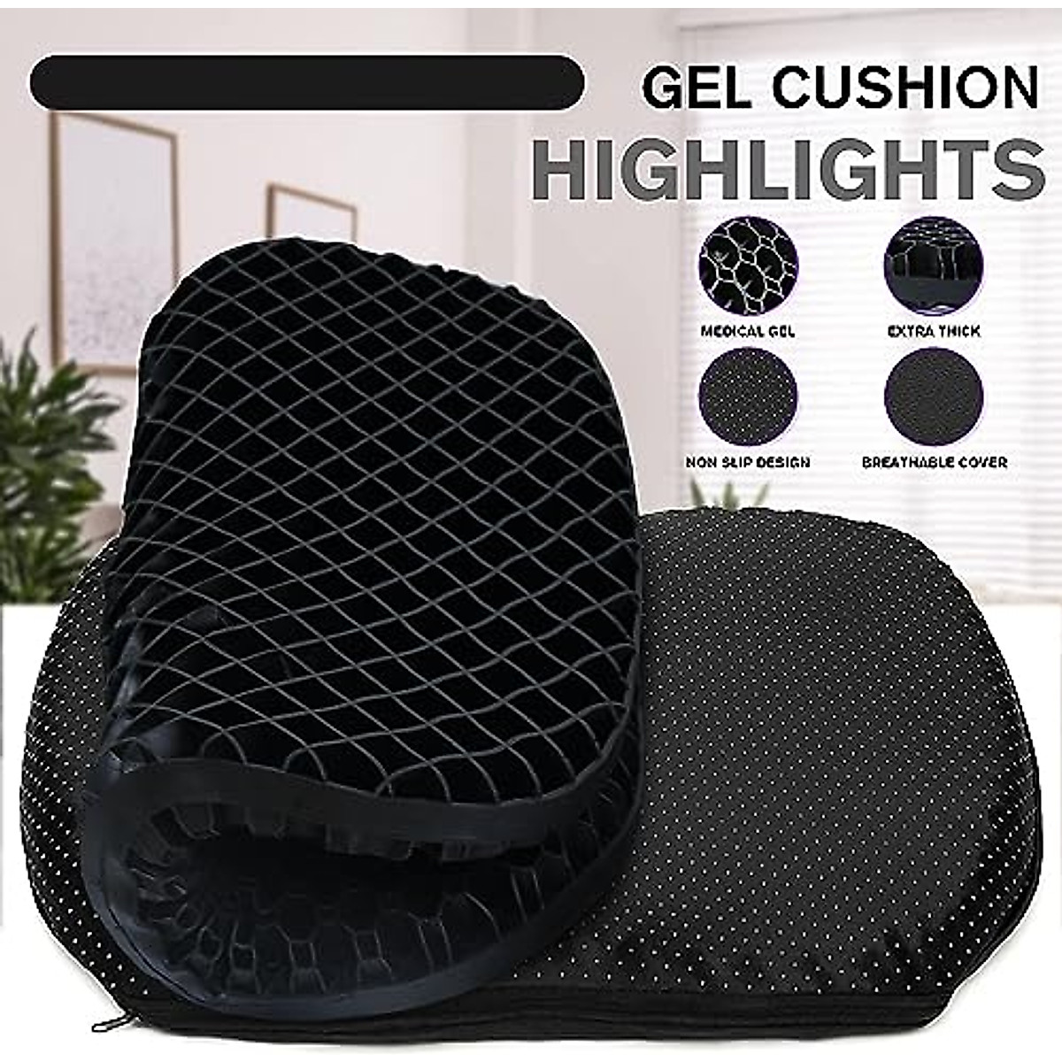Aiouarc Gel Seat Cushion, Breathable Honeycomb Design, Gel Seat Cushion for Long Sitting, Tailbone Pain Relief Cushion, Office Chair Cushion, Wheelchair Cushion, Car Seat Cushion, Chair Pads