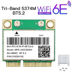 WiFi 6E Half Mini PCI-E WiFi Network Card 802.11AX AC MPE-AXE3000H 2.4GHz 5GHz 6GHz 5400Mbps Wireless Card BT5.2 MU-MIMO Mini PCIe Wi-Fi 6E Adapter OFDMA vPro for Windows 10/11 PC Laptops