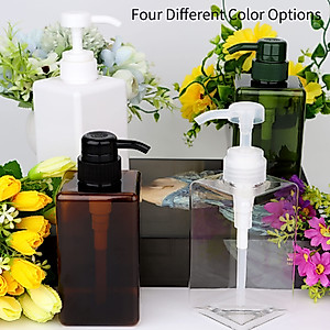 2 Pack 450ml/15.2oz Square Pump Bottle Dispenser Dulinkas Refillable Plastic Lotion Dispenser Empty Lotion Pump Bottle Liquid Container for Essential Oil Soap Lotion Shampoo Amber