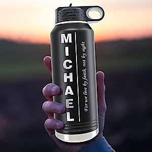 Personalized Water Bottle 40oz/32oz with Flip-top Lid and Straw, Customized Vacuum Insulated Water Flask, Stainless Steel Sports Double Wall Thermos, Name Engraved by iProductsUS (Black)