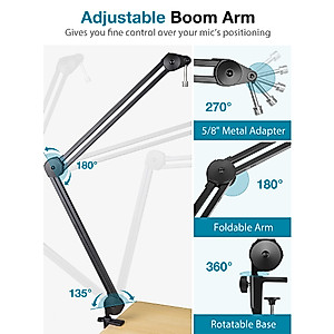 InnoGear Microphone Arm Stand, Heavy Duty Mic Arm Microphone Stand Suspension Scissor Boom Stands with Mic Clip and Cable Ties for Blue Yeti Snowball Hyper X QuadCast SoloCast Fifine Gaming(Large)