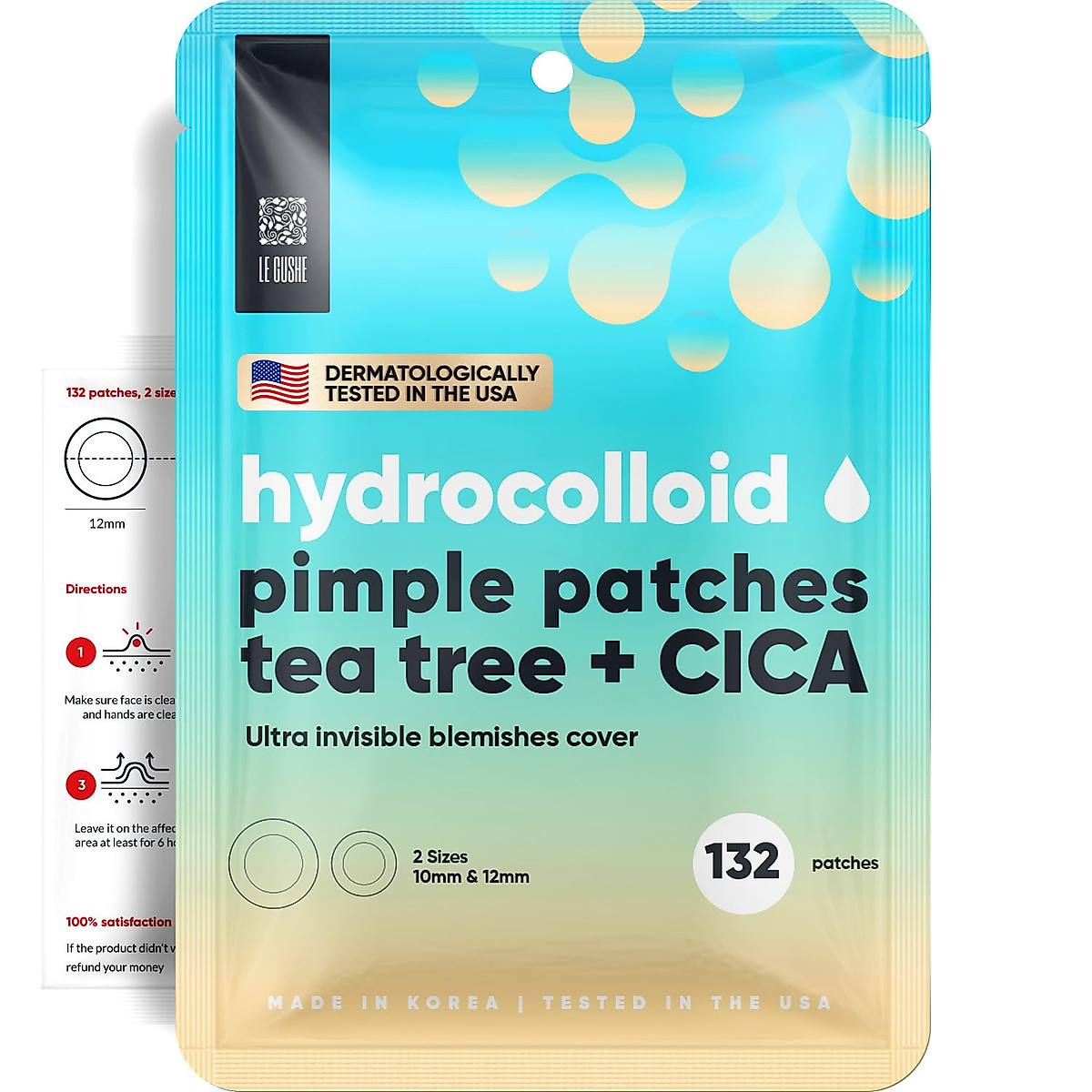 LE GUSHE Korean Pimple Patches for Face (132 Dots) - Hydrocolloid Acne Patches with Tea Tree Oil - Invisible Zit Stickers - Dermatologist Tested - Korean Skin Care