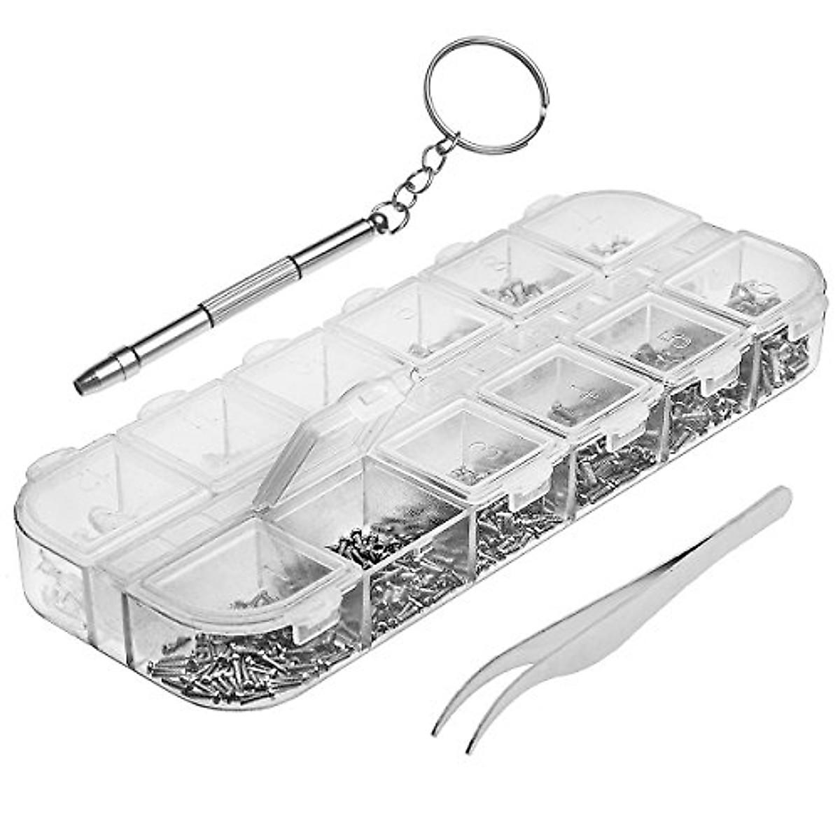 Specialized Glasses & Sunglasses Repair Kit with 1100 Screws, a Driver and Tweezers.