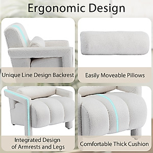 LOULENS Lambswool Accent Chair, Modern Upholstered Sherpa Accent Chair, Comfy Teddy Single Armchair with Pillow for Living Room, Bedroom (Beige, Backrest Under The Cushion)