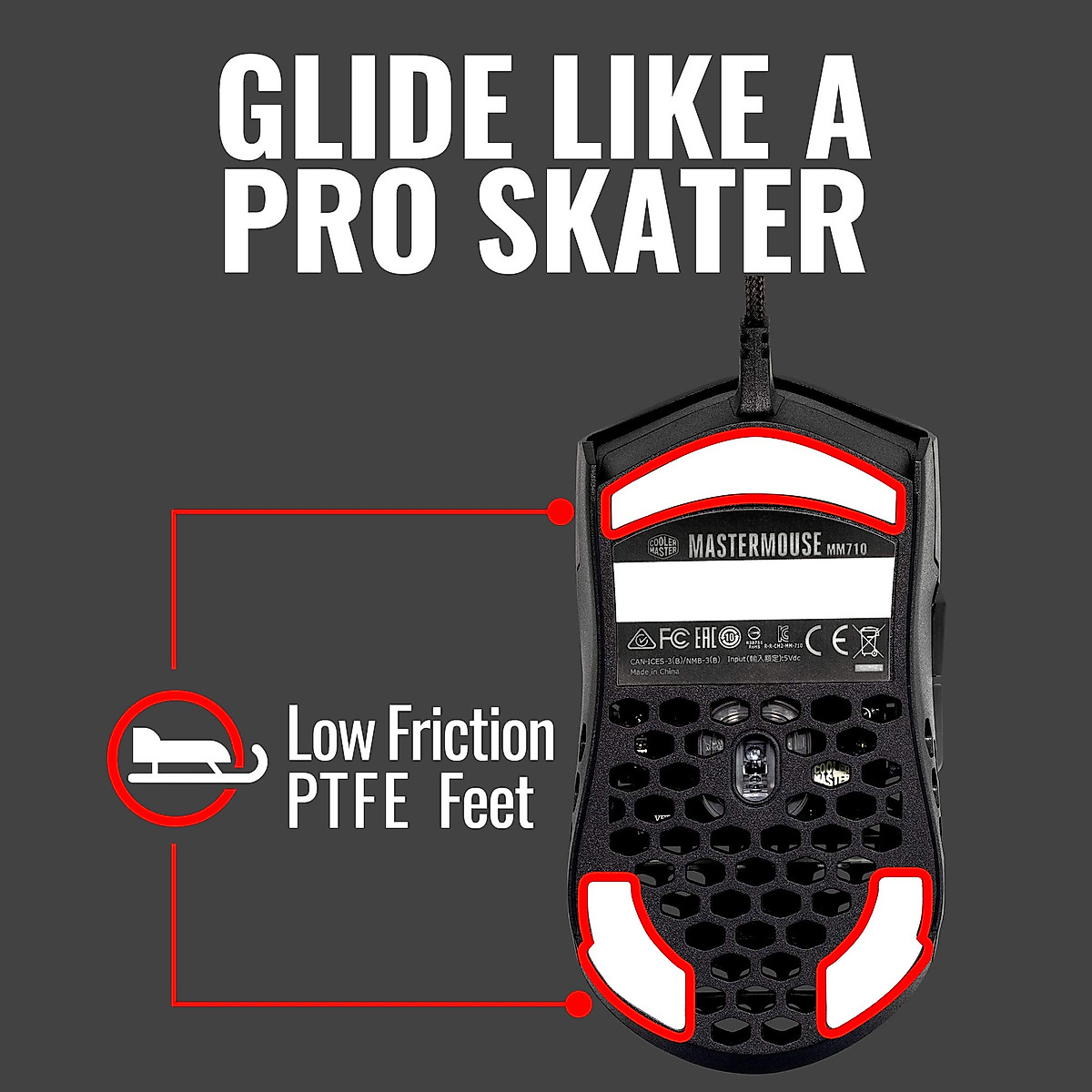 Cooler Master MM710 53G Gaming Mouse with Lightweight Honeycomb Shell, Ultralight Ultraweave Cable, Pixart 3389 16000 DPI Optical Sensor