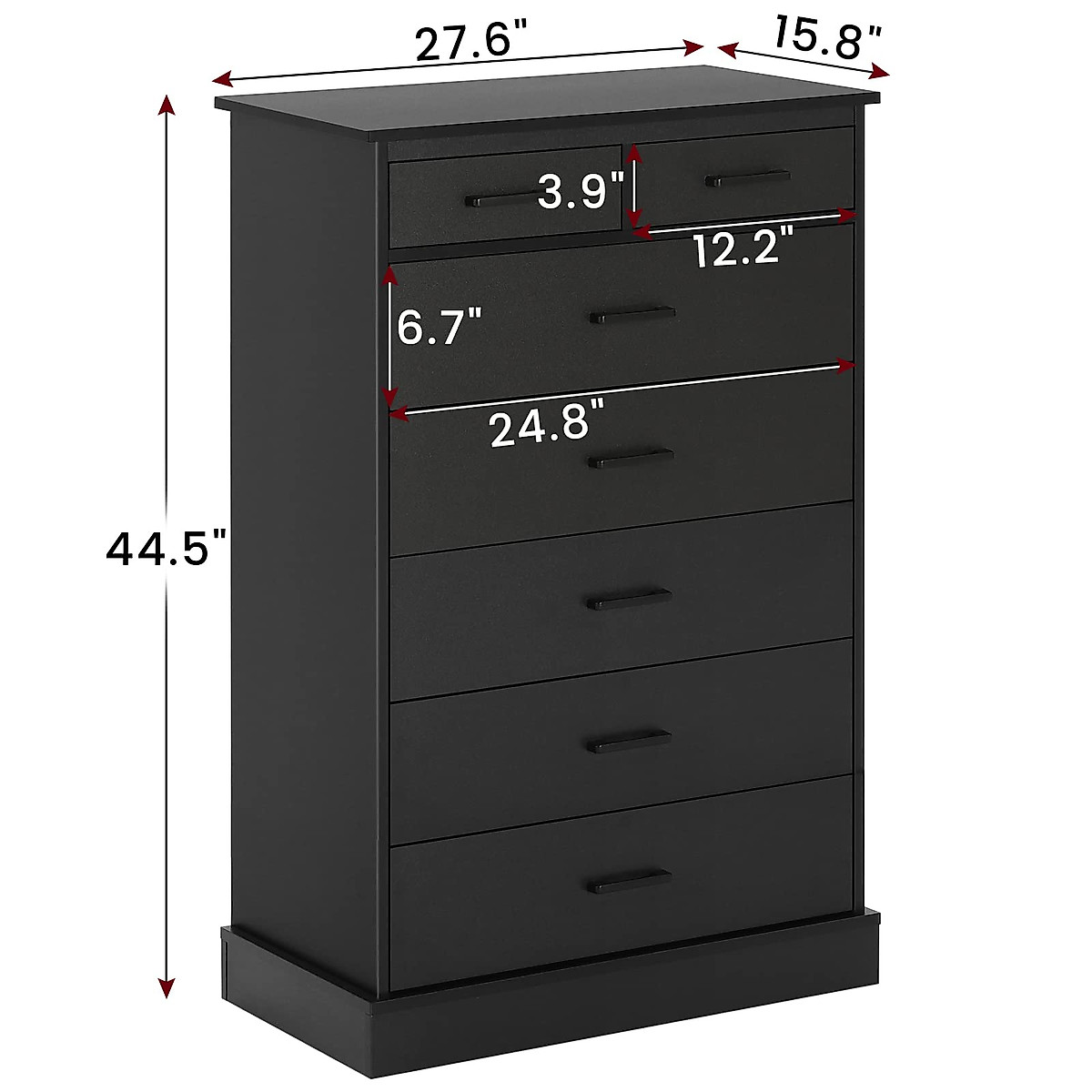 Hasuit Black Dresser for Bedroom, Tall 7 Drawer Dresser with Sturdy Base, Wood Storage Tower Clothes Organizer, Large Storage Cabinet, Chest of 7 Drawers for Closet, Living Room, Hallway