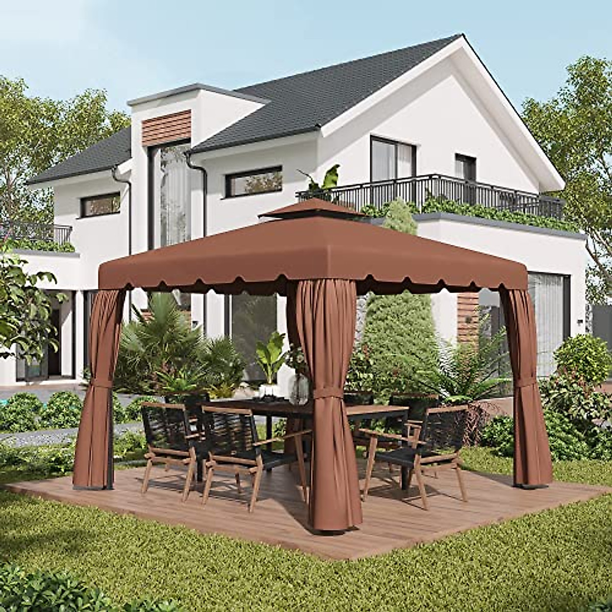 Outsunny 9.8' x 9.8' Gazebo Replacement Canopy, Gazebo Top Cover with Double Vented Roof for Garden Patio Outdoor (TOP ONLY), Coffee