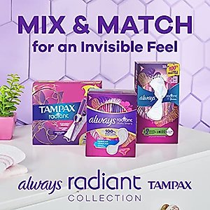 Tampax Radiant Tampons Multipack, Regular/Super/Super Plus Absorbency, With Leakguard Braid, Unscented, 28 Count x 4 Packs (112 Count total)