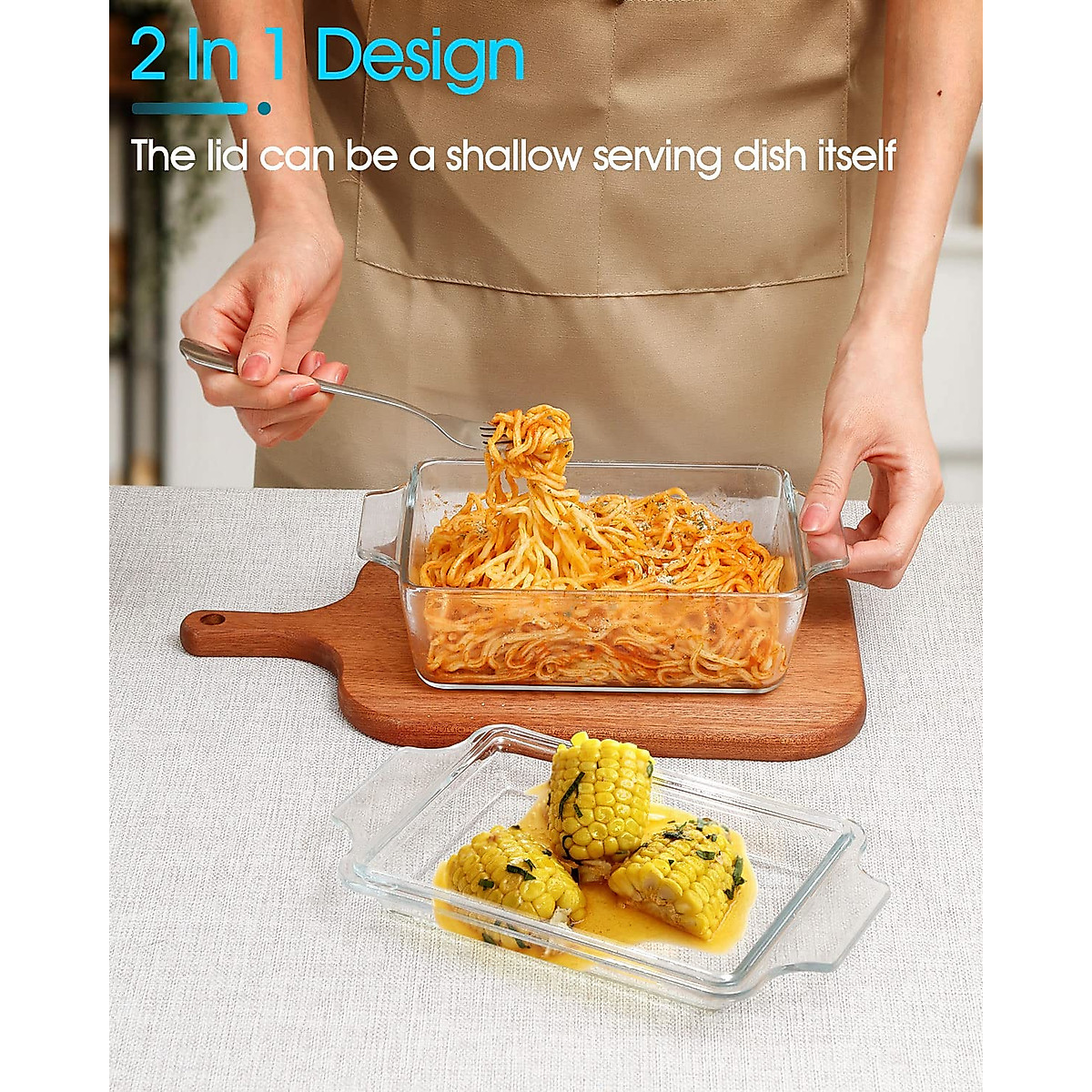 Mini-1 QT (5.7in x 7in) Rectangular Glass Casserole Dish With Glass Lid, (Single Serving) Glass Bakeware with Lid Glass Microwave Casserole Dish Lidded Small Casserole Dish