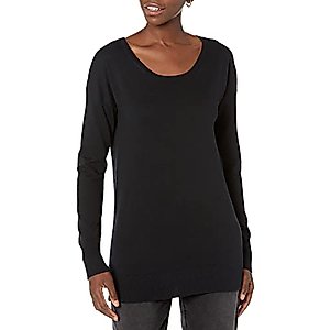 Amazon Essentials Women's Lightweight Long-Sleeve Crew Neck Tunic Sweater (Available in Plus Size), Black, Large