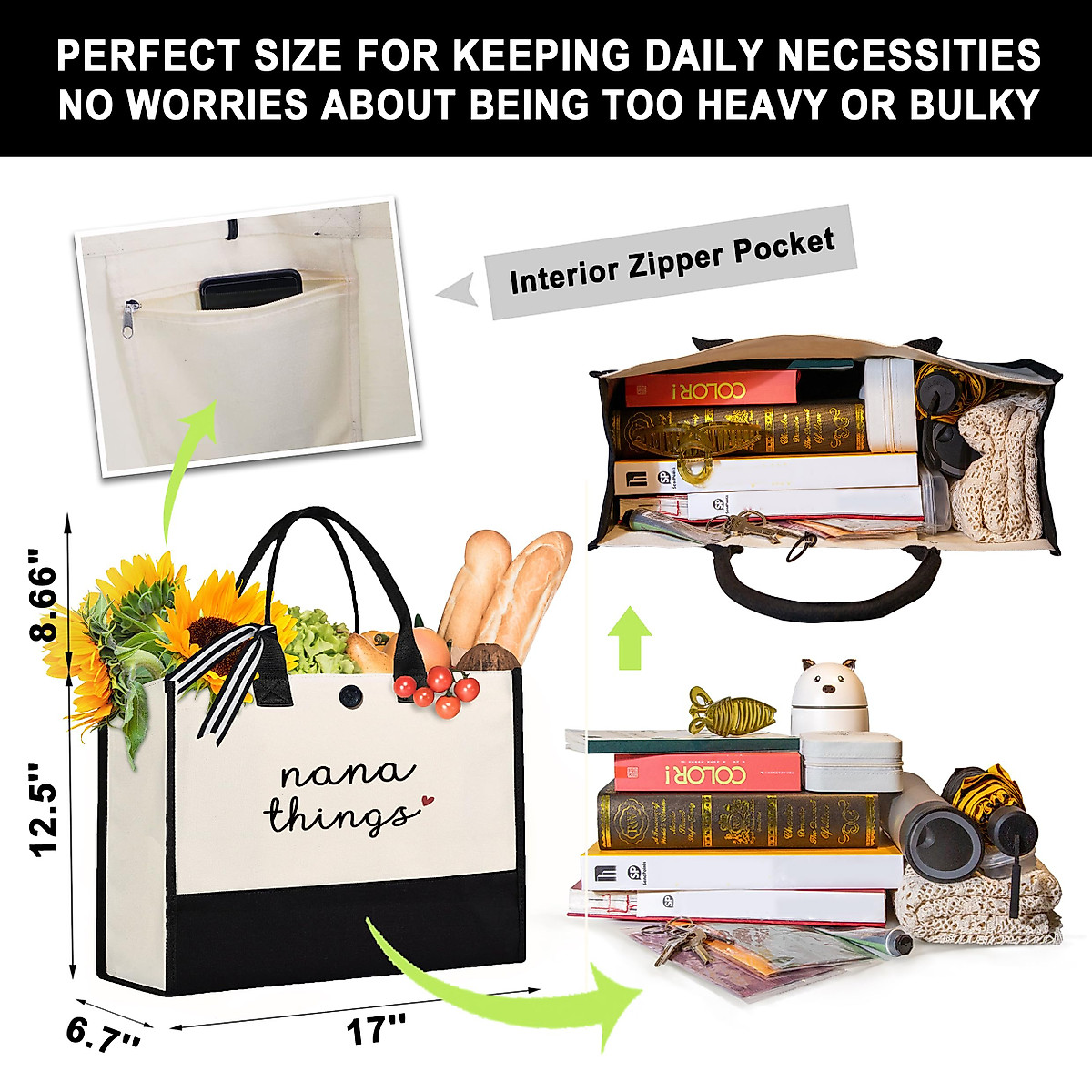 Craftique Nana Gifts from Grandkids- Unique Practical Tote Bag- Birthday Gifts for Nana Grandma Grandmother Granny, 17” x 6.7” x 12.5”