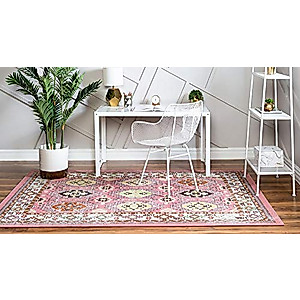 Unique Loom Aarhus Collection Geometric Border Rug_AAR004, 6 x 9 Feet, Rose/Ivory