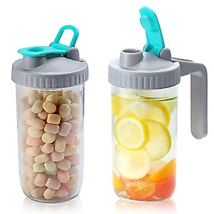 2 Pack Wide Mouth Mason Jar Lids for Ball Mason Jars, Including Mason Jar Pour Spout Lids with Handle, Innovative Flip Cap Lids, for Pouring, Drinking and Airtight Storage (Blue)