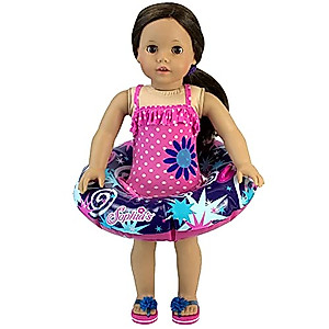 Sophia's 18" Doll Pink with White Polka Dots Ruffle Bathing Suit and Inflatable Inner Tube