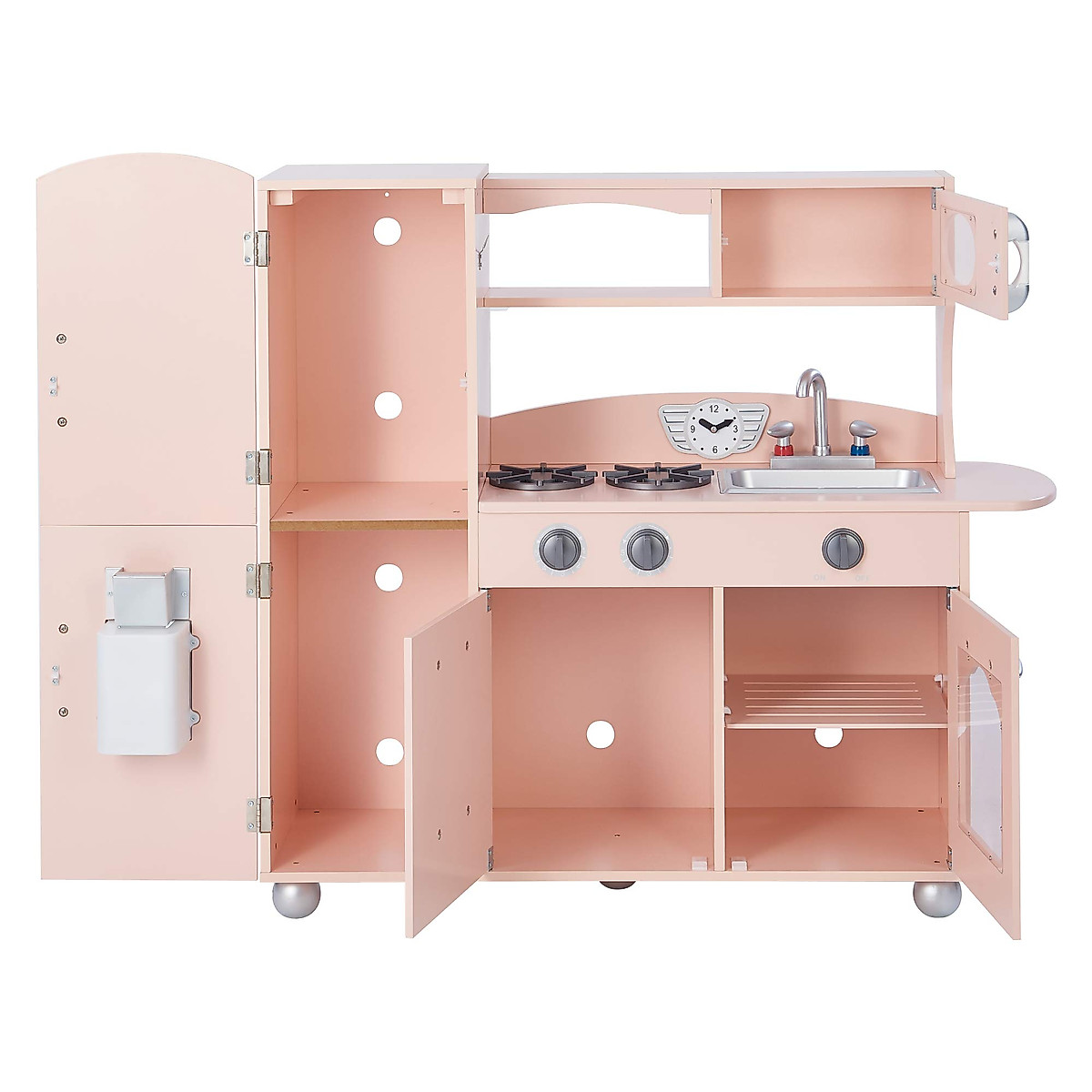 Teamson Kids Little Chef Wooden Westchester Retro Kids Play Kitchen Playset, for Toddlers Child Children Boy Girl, Pink