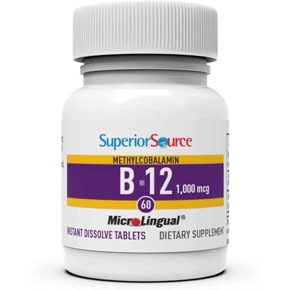Superior Source No Shot Vitamin B12 Methylcobalamin 1000 mcg, Quick Dissolve MicroLingual Tablets, 60 Count, Active Form of B12, Supports Energy Production, Nervous System Support, Non-GMO