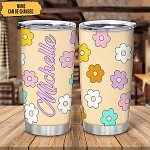 Hyturtle Personalized Gifts For Daisy Flower Lover - Birthday Christmas - Daisies Flower Print Custom Name Stainless Steel Tumbler 20oz With Straw Lid - Gifts For Her Women Girl Daughter Friend