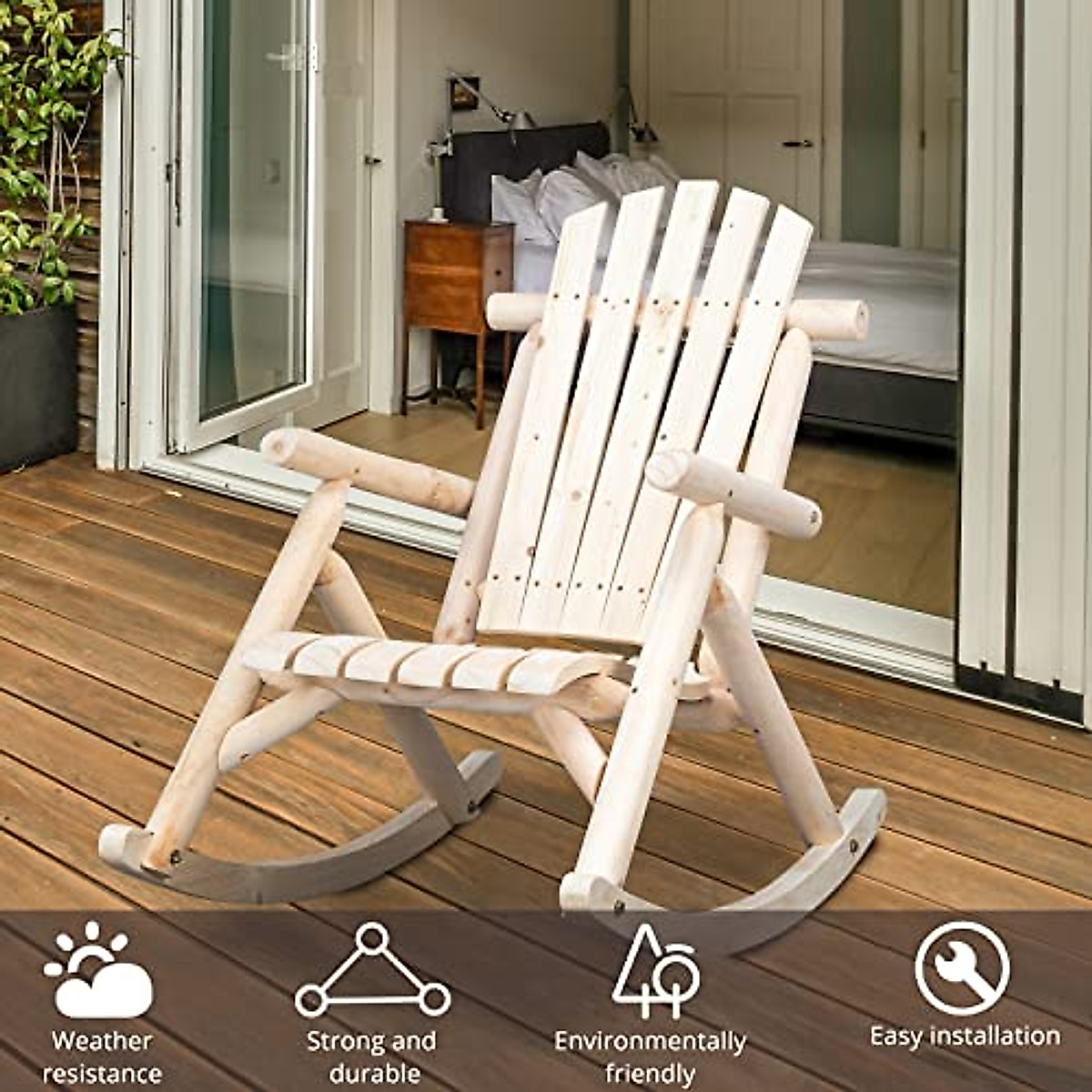 Outdoor & Indoor Rocking Chair, All-Weather Porch Rocker with 400 lbs Weight Capacity, Front Porch Rocking Chairs, for Backyard, Lawn, Fire Pit, Patio and Garden