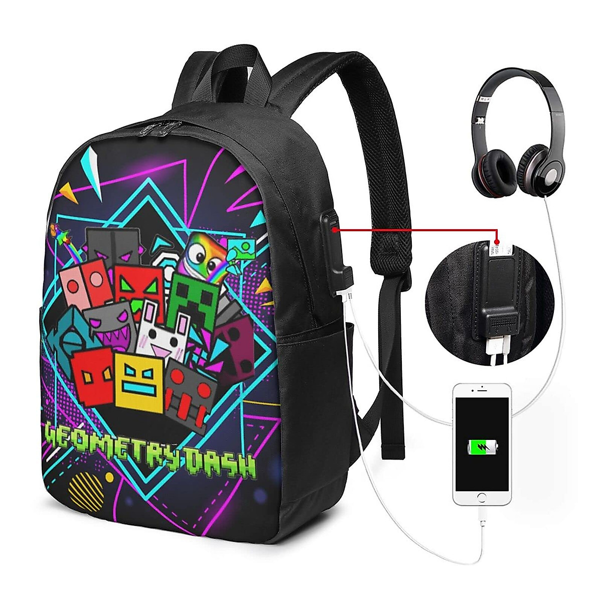 TKBIIuds Geometry Cube Dash Backpacks 17 In Multifunctional Computer Bag Casual Daypack Lightweight School Bag Bookbag