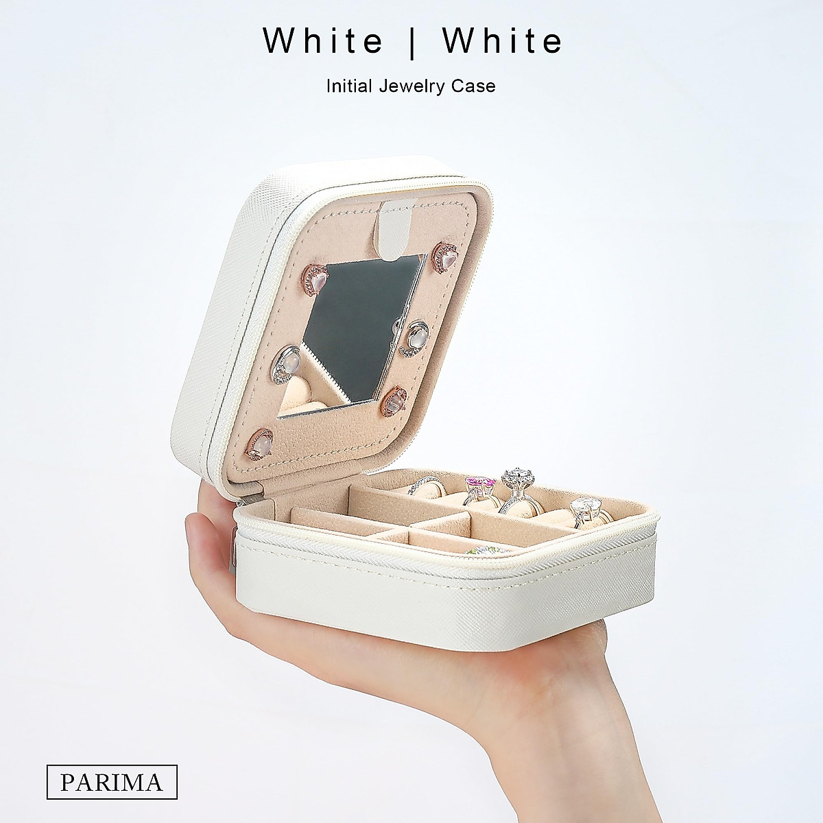 Parima Travel Jewelry Case for Women Girls, H Initial Jewelry Box | Small Jewelry Box | Travel Jewelry Box for Women | Travel Jewelry Case | Travel Gifts for Women - Letter H, White