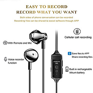 Cell Phone Call Recorder Earphone for iPhone Cellular Calls Skype Facebook Messenger Whatsapp Voice Call Recording (with Connector)