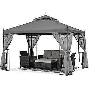 ABCCANOPY Patio Outdoor Gazebo 10X10 - Gazebo Canopy with Netting and Corner Frame Screen Wall for Backyard,Garden Gazebo Lawn (Dark Grey)