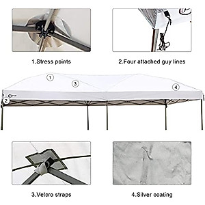 PORTAL 10x20 Canopy Replacement Cover, Pop Up Canopy Tent Top Cover Without Frame Legs Instant Patio Gazebo Pergola Sun Shade, White