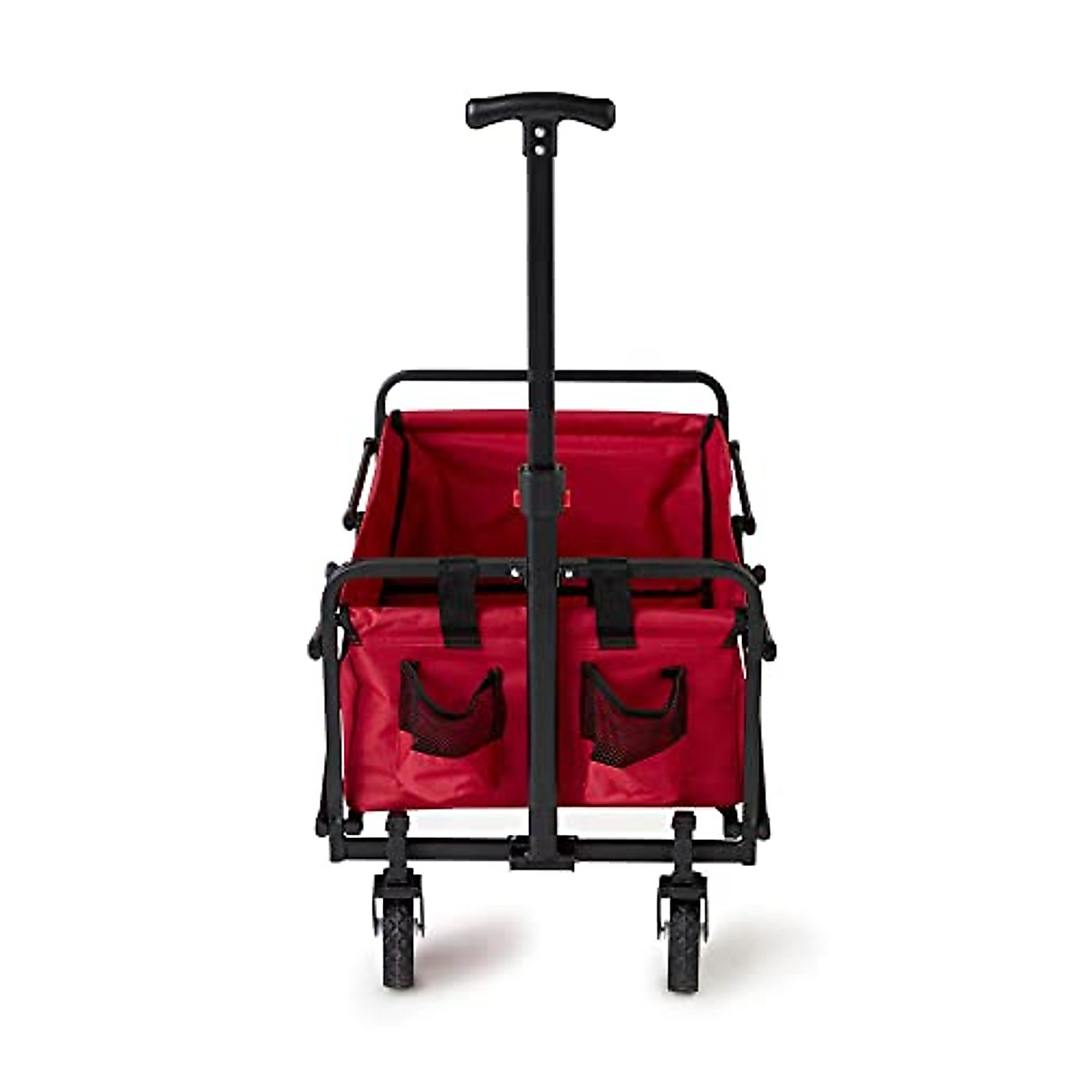 Seina Heavy Duty Steel Compact Collapsible Folding Outdoor Portable Utility Cart Wagon with All Terrain Rubber Wheels and 150 Pound Capacity, Red