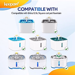 KEEPOW Cat Fountain Filter, 6 Pack Pet Filter Replacement for 84oz/2.5L Square Cat Fountain Dog Water Dispenser, Triple Filtration System