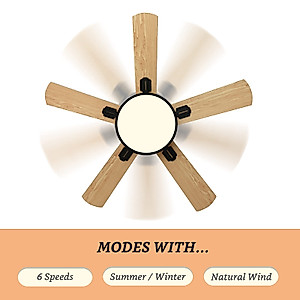 Avatar Controls Smart 50 inch Ceiling Fans Indoor with Light Remote Works with Alexa Google Voice, APP and Remote Control for Bedroom, 6 Speeds Reversible DC Motor, 1800LM LED Kit, 5 Wooden Blades