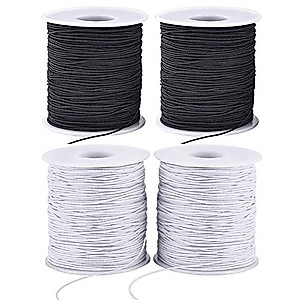 Stretchy String for Bracelets, 4 Rolls 1 mm Sturdy Elastic String Elastic Cord for Jewelry Making, Necklaces, Beading (2 Black+ 2 White)