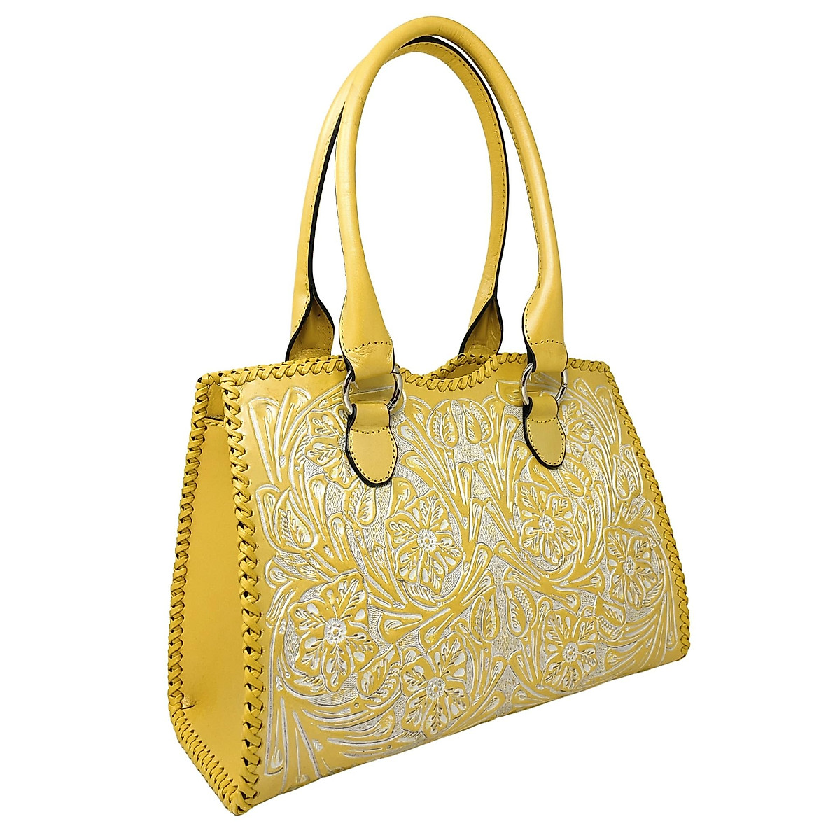 Mauzari Tooled Leather Shoulder Bag Tote for Women (Obsidian, Large)