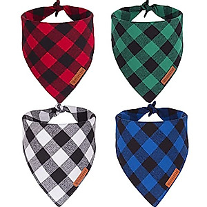 ADOGGYGO 4 Pack Dog Bandana Christmas Classic Plaid Pet Bandana Scarf, Multiple Sizes Offered, Blue White Green Red Plaid Bandana for Small Dogs (Small, Christmas)