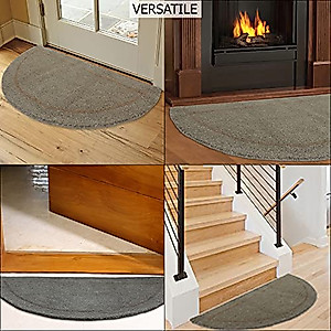 COTTON CRAFT Pure Wool Fireplace Rug - Half Moon Hearth Area Rug Carpet - Fire Resistant Hand-Tufted Fireplace Mat - Entryway Cabin Kitchen Anti Fatigue Half Round Accent Rug - 22 X 44 - Natural Tan