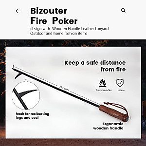 BIZOUTER Fire Poker 34inch 2 in 1 Foldable Fire Poker & Blow Stick Fireplace Tool with Wooden Ergonomic Handle, Portable Fire Pit Poker for Campfire,Wood Burning Stove & BBQ