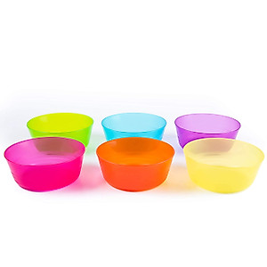 Cuddly Hippo Kids Plastic Dinnerware Set of 6 Multi Color Bowls - Reusable, BPA-Free, Dishwasher Safe and Microwaveable