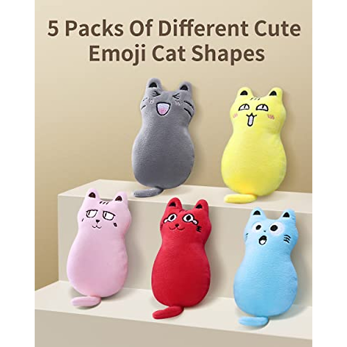 Feeko 5Pcs Catnip Toys, Cat Pillow Toys, Rattle Sound, Cat Toys for Indoor Cats Interactive with Cute Cat Toy Set, Cat Teething Chew Toy, Bite Resistant Catnip Toys Plush Gift