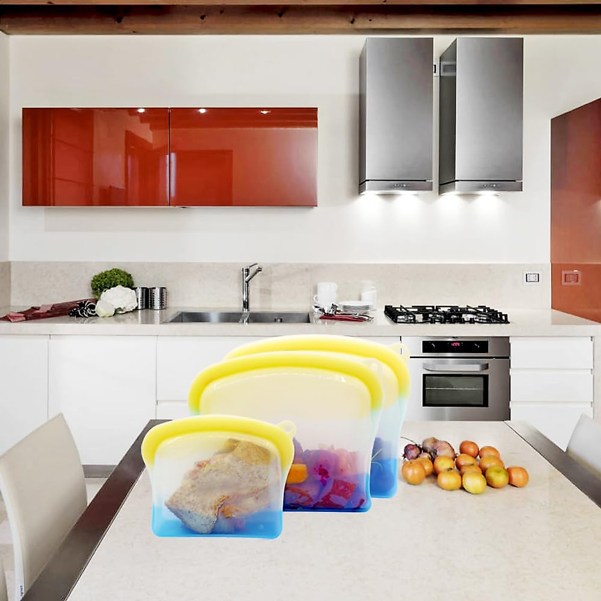 FUSMYE 2 Pack Extra Large Pure Silicone Food Storage Bags, 68oz, Stand Up Reusable Food Storage Containers, Ideal for Kitchen Camping, Microwave Freezer Dishwasher Safe, Leak-free