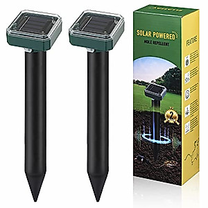 ELLASSAY Mole Repellent Solar Powered 2 Pack Sonic Mole Deterrent Spikes,Snake Gopher Vole Repellent for Lawn Garden & Yard,Gopher Deterrent,Groundhog Repeller