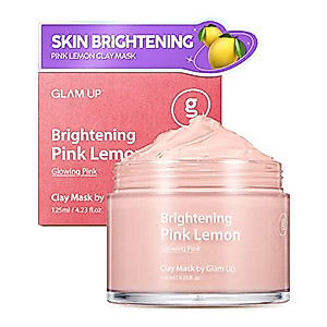 Glam Up Brightening Pink Lemon Clay Mask | Vegan Facial masks, Brightening Pink Clay Mask for Dark Spots | Gentle Exfoliating Hydrating Face Masks Skin care, Pore Cleansing Blackhead remover - (125ml/4.23 Oz)