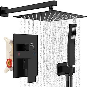 Baetuy 12 Inch Shower Faucet Set, Rainfall Shower System with High Pressure Handheld and Square Fixed Shower Head,Spray Wall Mounted Shower Fixtures