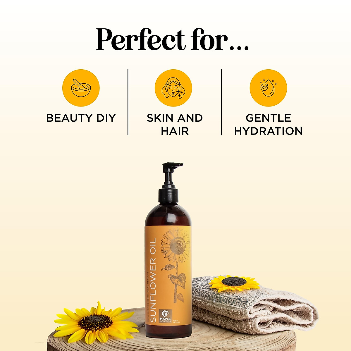 Sunflower Oil for Hair Skin and Nails - Aromatherapy Carrier Oil for Essential Oils Mixing and Hair Oil - Body Oil Cleanser for Face Anti Aging Skin Care and Moisturizing Body Oil for Dry Skin 16oz