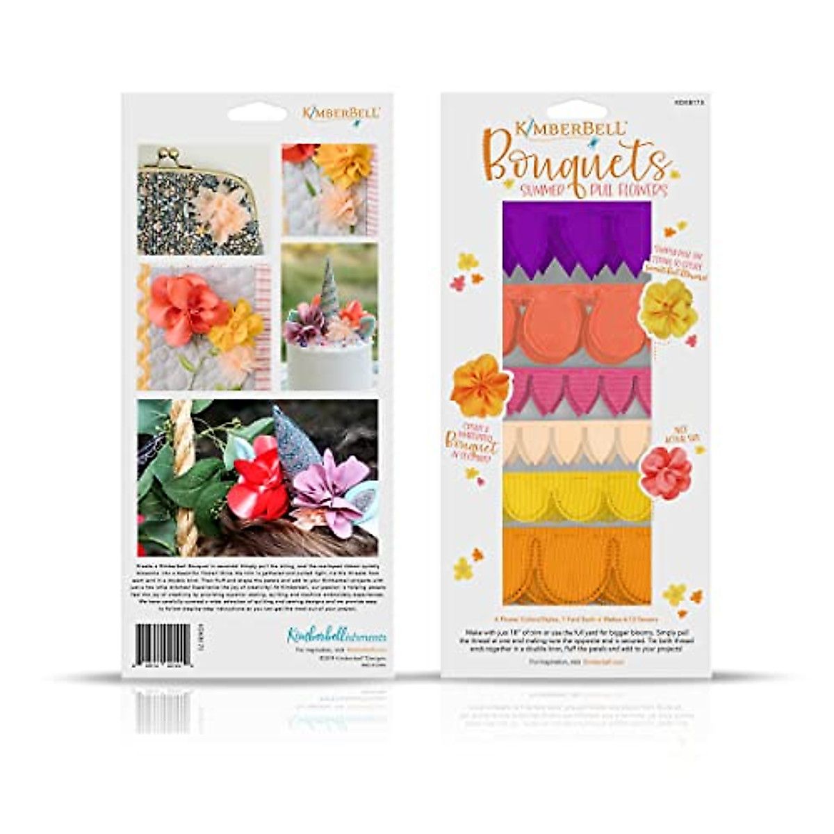 Kimberbell Pull Flower Summer Bouquets: KDKB173, Includes 6 Unique Ribbon Pull Flowers, 36" Each Strand, Synthetic, Iron-Friendly & Machine Washable, Pair with Featured Quilts & Bench Pillows