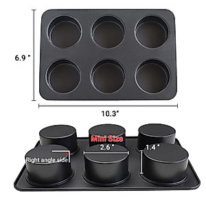 Elesinsoz 6 Cup Straight Edge 2.6 inch Muffin Cupcake Pan Nonstick Whoopie Pie Egg Frittata Cornbread Quiche Cheesecake Biscuit Cake Baking Tin Tray Mold for Toaster Oven Air Fryer