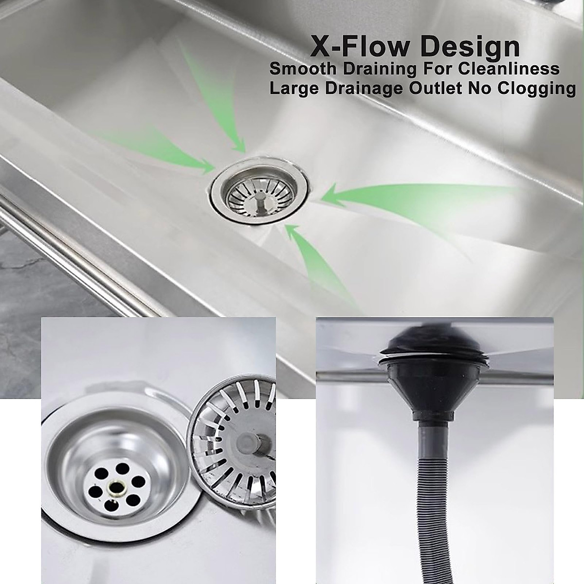 ZGDXPLA Outdoor Stainless Steel Sink Free Standing Commercial Restaurant Utility Sink with 2 Single Cold Faucets Garden Sink with Backsplash Strong Stability for Garage Restaurant Backyard